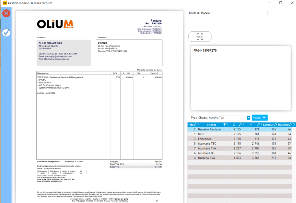 Gestion des Modèles OCR des factures d’achat - PRONIS Editeur de Logiciels